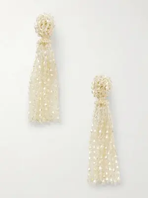 Oscar De La Renta Tassel Beaded Clip Earrings - Yellow