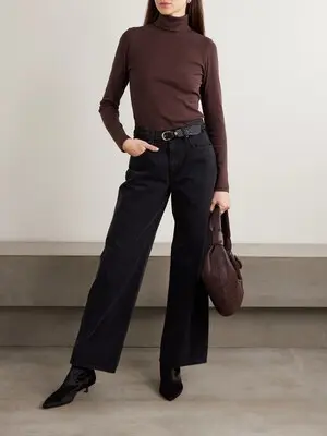 FLORE FLORE Dinah Ribbed Turtleneck Top - Brown