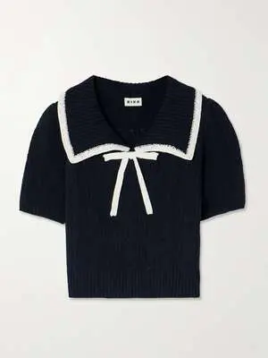 Rixo Pippa Bow-detailed Two-tone Sweater - Navy
