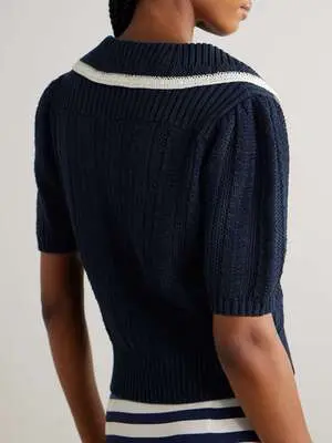 Rixo Pippa Bow-detailed Two-tone Sweater - Navy