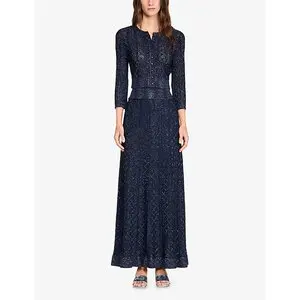 Sandro Flared Rhinestone Knit Maxi Skirt