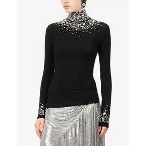 Rabanne Studded Long-sleeve Jersey Top