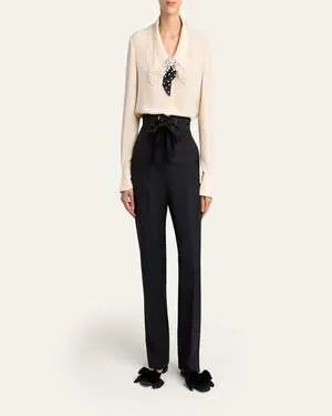 Valentino Garavani Lace-trim Silk Blouse With Polkadot Tie