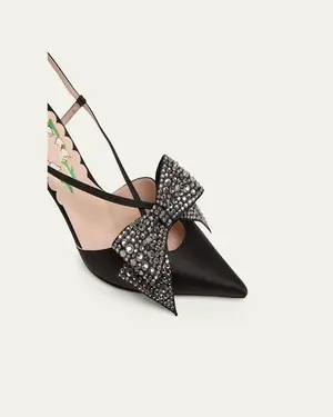 Valentino Garavani 85mm Bowow Embellished Satin Slingback Pumps