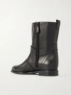 Manolo Blahnik Calica Buckled Leather Biker Boots