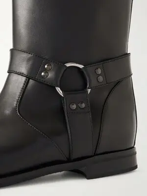 Manolo Blahnik Calica Buckled Leather Biker Boots