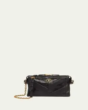 Valentino Garavani Small Chevron Patchwork Leather Shoulder Bag - Black