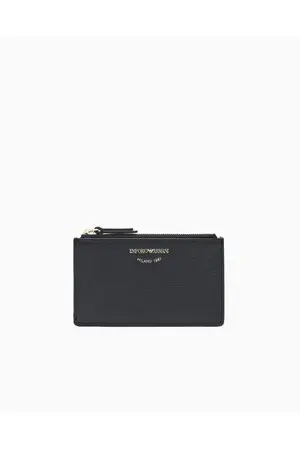 Emporio Armani Zipped, Tumbled-leather Card Holder - Black
