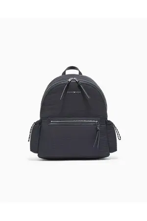 Emporio Armani Nylon Backpack With Monogram Lettering - Black