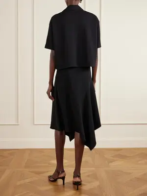 JIL SANDER Cropped Crepe Polo Shirt - Black