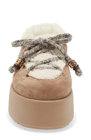 Fendi Après Chic Leather & Shearling Mules - Beige