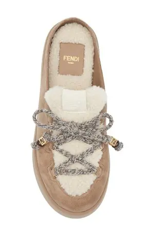 Fendi Après Chic Leather & Shearling Mules - Beige