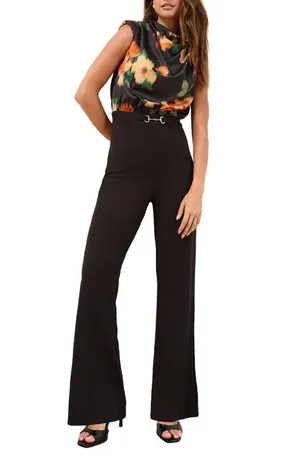 LIPSY Floral Print Flare Jumpsuit - Black