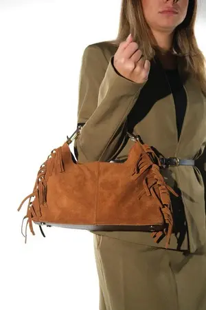 FOREVER & ALWAYS SHOES Astren Leather Shoulder Bag - Cognac Suede Leather
