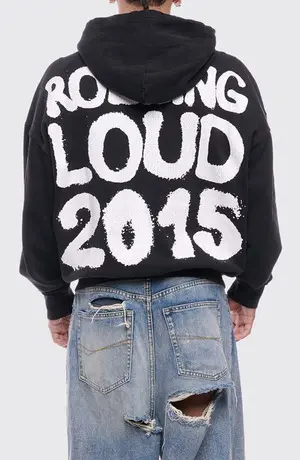 ROLLING LOUD Distressed Graphic Zip Hoodie