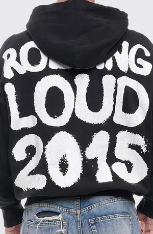 ROLLING LOUD Distressed Graphic Zip Hoodie