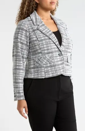 LIVERPOOL Plaid Tweed Crop Blazer