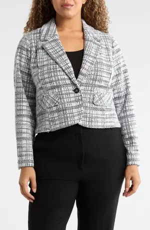 LIVERPOOL Plaid Tweed Crop Blazer
