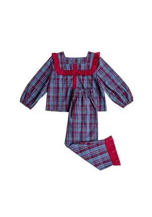 TBCO Cotton Cropped Leg Ruffle Pajamas Navy Tartan