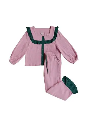 TBCO Cotton Cropped Leg Ruffle Pajamas - Pink Ruffle