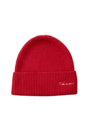 TBCO Cashmere & Merino Ribbed Beanie Red
