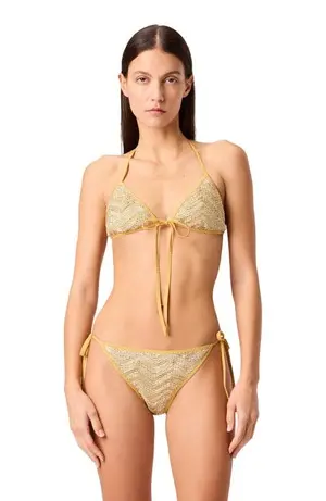 Missoni Triangle Mesh Bikini With Zigzag Pattern And Sequins - Gold