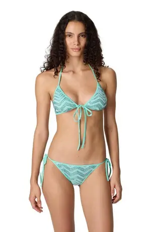Missoni Triangle Mesh Bikini With Zigzag Pattern And Sequins - Light Blue
