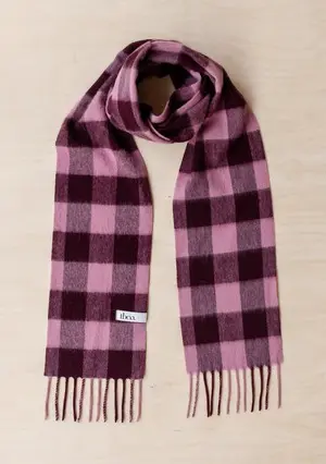 TBCO Lambswool Checkered Skinny Scarf - Berry Gingham