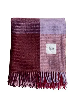 TBCO Recycled Wool Waffle Throw Blanket - Burgundy Waffle Block Check