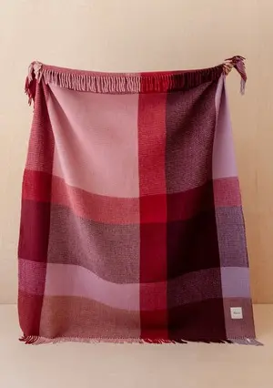 TBCO Recycled Wool Waffle Throw Blanket - Burgundy Waffle Block Check