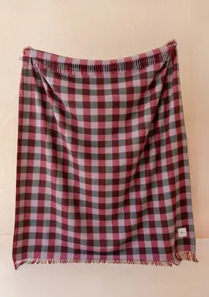 TBCO Recycled Wool Checkered Throw Blanket - Wine Gingham