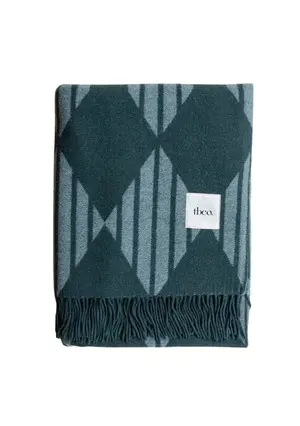 TBCO Lambswool Jaquard Throw Blanket Green Stripe Harlequin