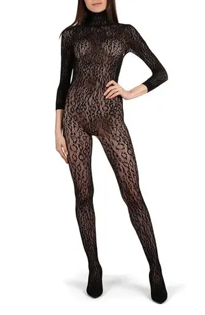 MEMOI Wild Leopard Seamless Sheer Bodysuit