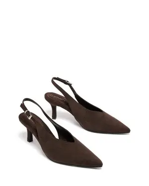 THERAPY AUSTRALIA Jacs Slingback Pointed Toe Pumps - Chocolate Microsuede