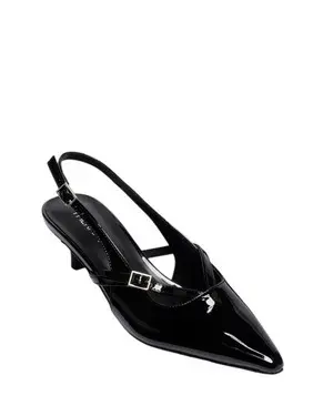 THERAPY AUSTRALIA Irving Slingback Pointed Toe Heels - Black Patent Pu