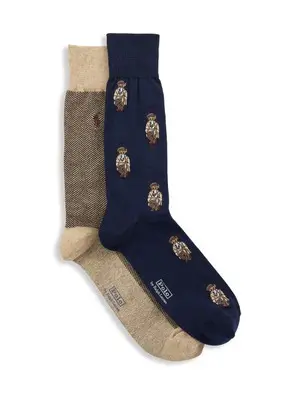 Polo Ralph Lauren Big & Tall Charles Bear Crew Socks 2 Pack - Navy