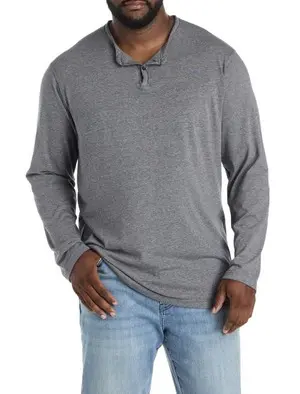 Lucky Brand Big & Tall Venice Burnout Notched Henley Long-sleeve Shirt - Jet