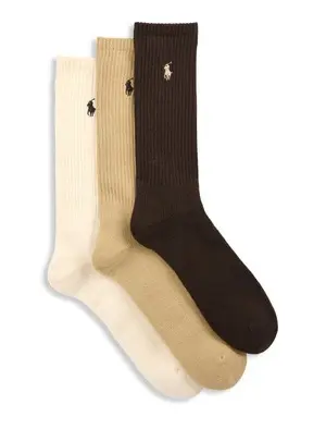 Polo Ralph Lauren Big & Tall 3-pack Ribbed Crew Socks - Brown