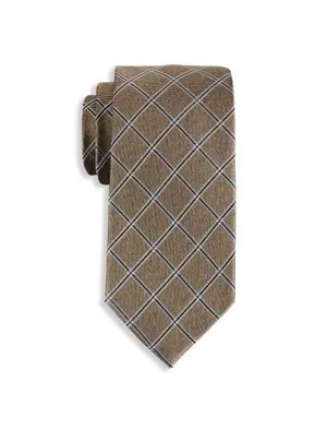 Michael Kors Big & Tall Yarrow Grid Patterned Neck Tie - Camel