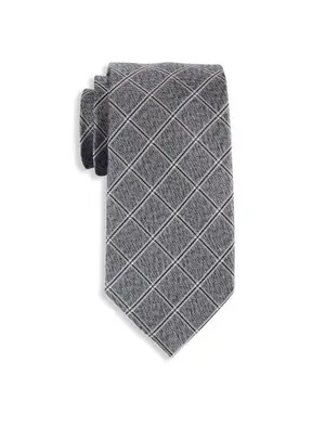Michael Kors Big & Tall Yarrow Grid Patterned Neck Tie - Charcoal