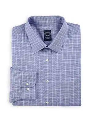 Brooks Brothers Big & Tall Non-iron Windowpane Dress Shirt - Blue