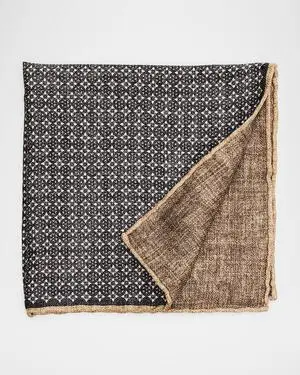 Brunello Cucinelli Men's Double-Face Silk Pocket Square Black Multi