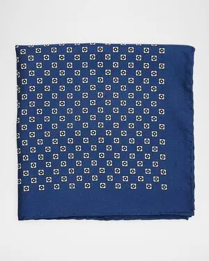 Brunello Cucinelli Geometric Silk Pocket Square - Blue