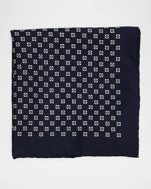 Brunello Cucinelli Geometric Silk Pocket Square - Navy
