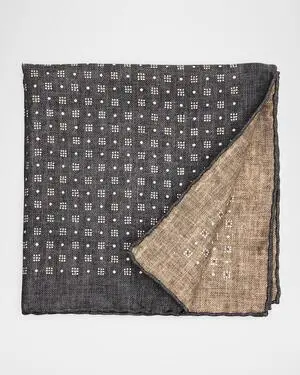 Brunello Cucinelli Double-face Geometric Silk Pocket Square - Black/brown