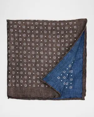 Brunello Cucinelli Men's Double-Face Geometric Silk Pocket Square C009