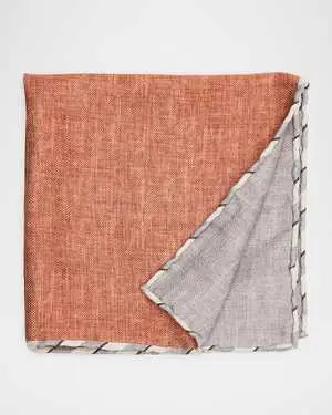 Brunello Cucinelli Men's Double-Face Stripe-Trim Silk Pocket Square C002
