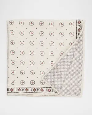 Brunello Cucinelli Men's Double-Face Geometric-Check Silk Pocket Square Cbj40