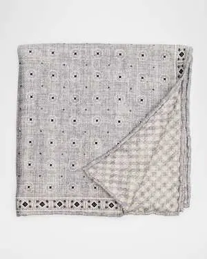 Brunello Cucinelli Men's Double-Face Geometric-Check Silk Pocket Square Cpt68