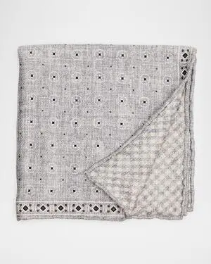 Brunello Cucinelli Double-face Geometric-check Silk Pocket Square - Grey